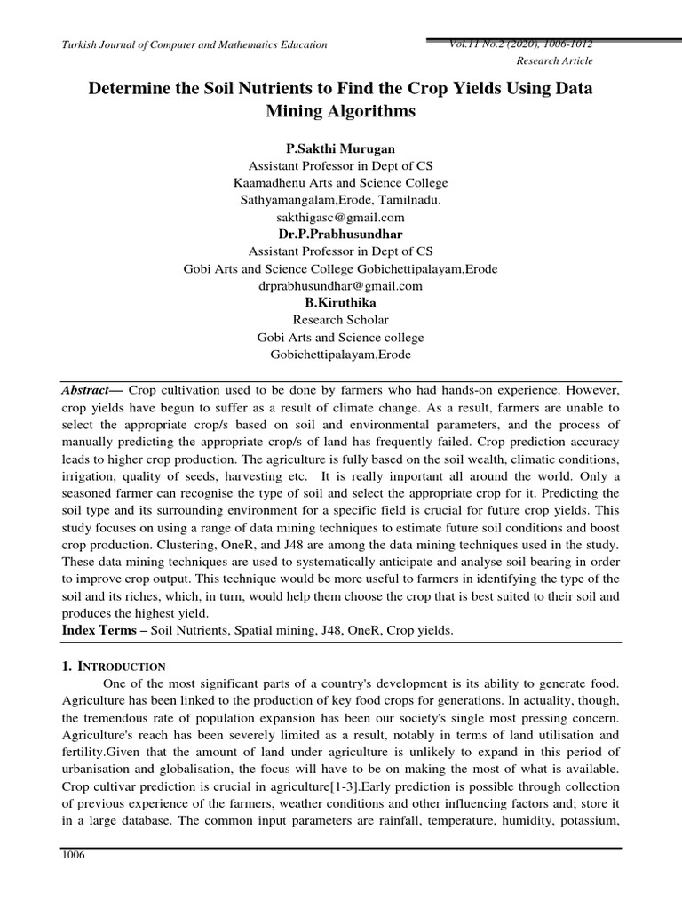 Determine The Soil Nutrients To Find The Crop Yields Using Data | PDF ...