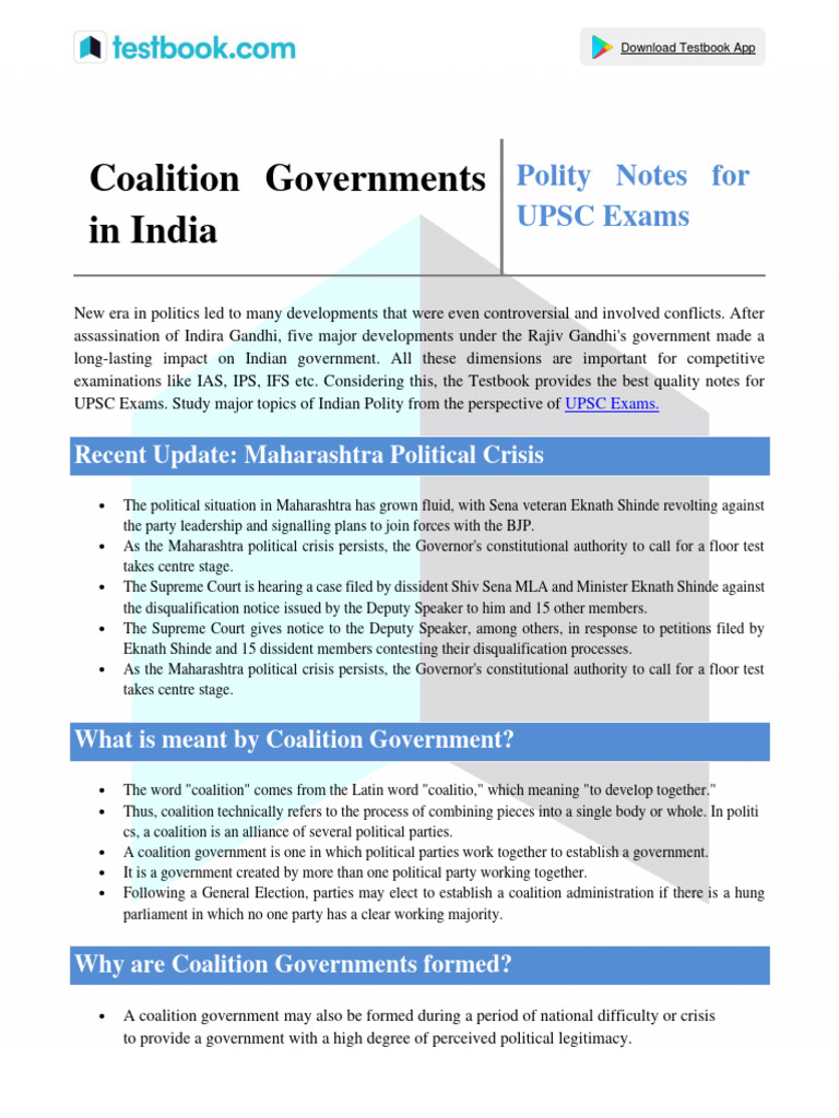 Coalition Governments In India 40294e48 Pdf Government Of India