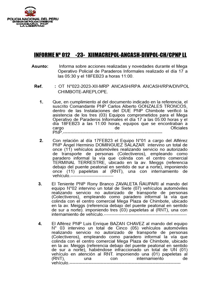 Informe #012 Paraderos Informales | PDF