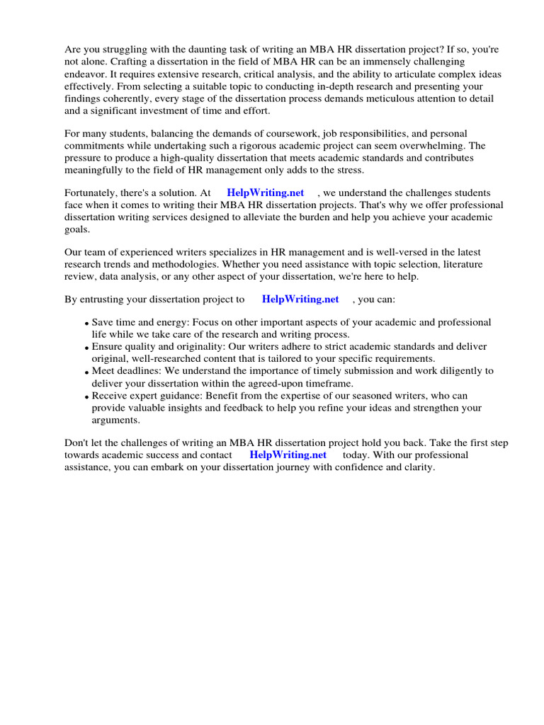 Mba HR Dissertation Projects | PDF | Human Resource Management | Thesis