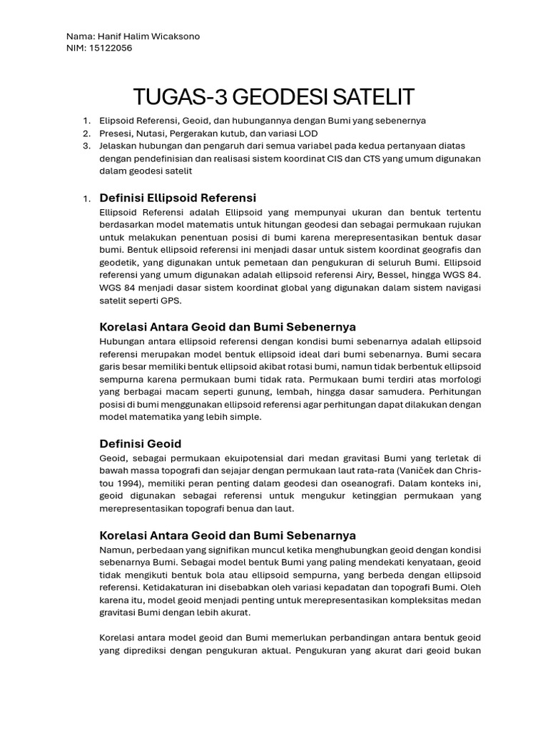 Geodesi Satelit: Ellipsoid, Geoid, dan Dinamika Bumi | PDF