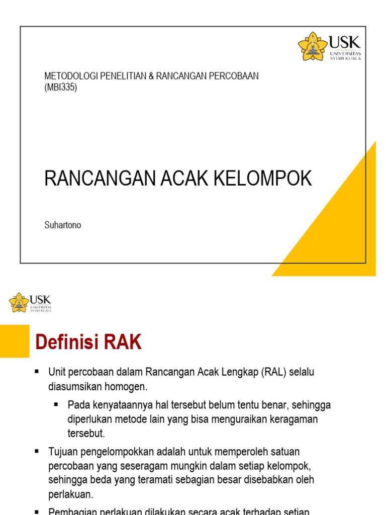 Rancangan Acak Kelompok (RAK) | PDF
