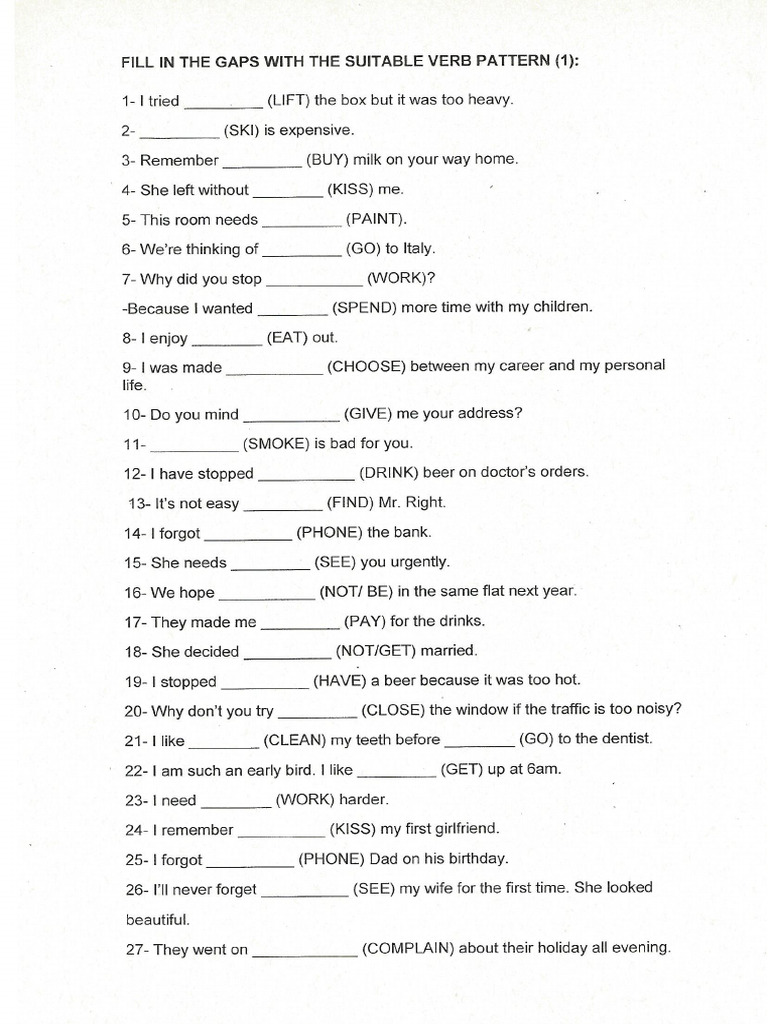 Gerunds and Infinitives Verb Patterns | PDF