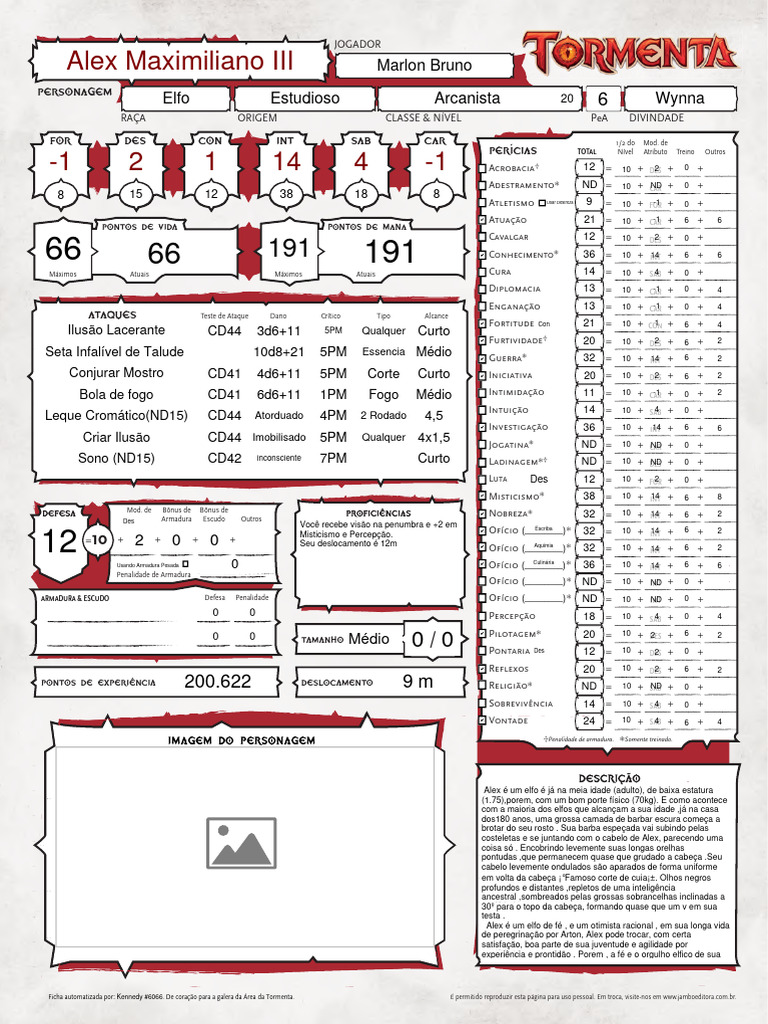 Ficha de Personagem RPG: Alex Maximiliano III | PDF | Elfos | Tempo