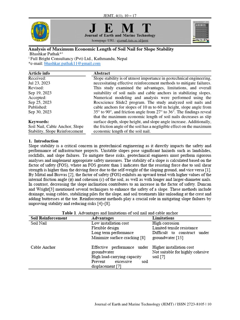 Maximum Economic Length of Soil Nails | PDF | Geotechnical Engineering ...