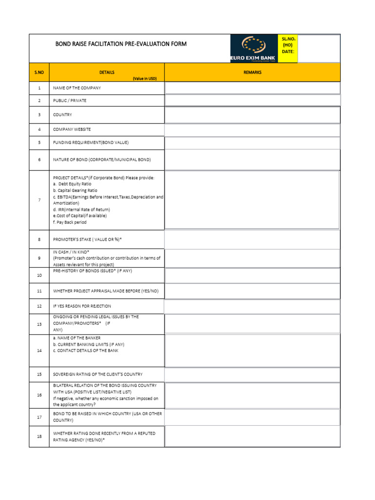 Bond Pre-Evaluation Checklist | PDF | Banks | Bonds (Finance)