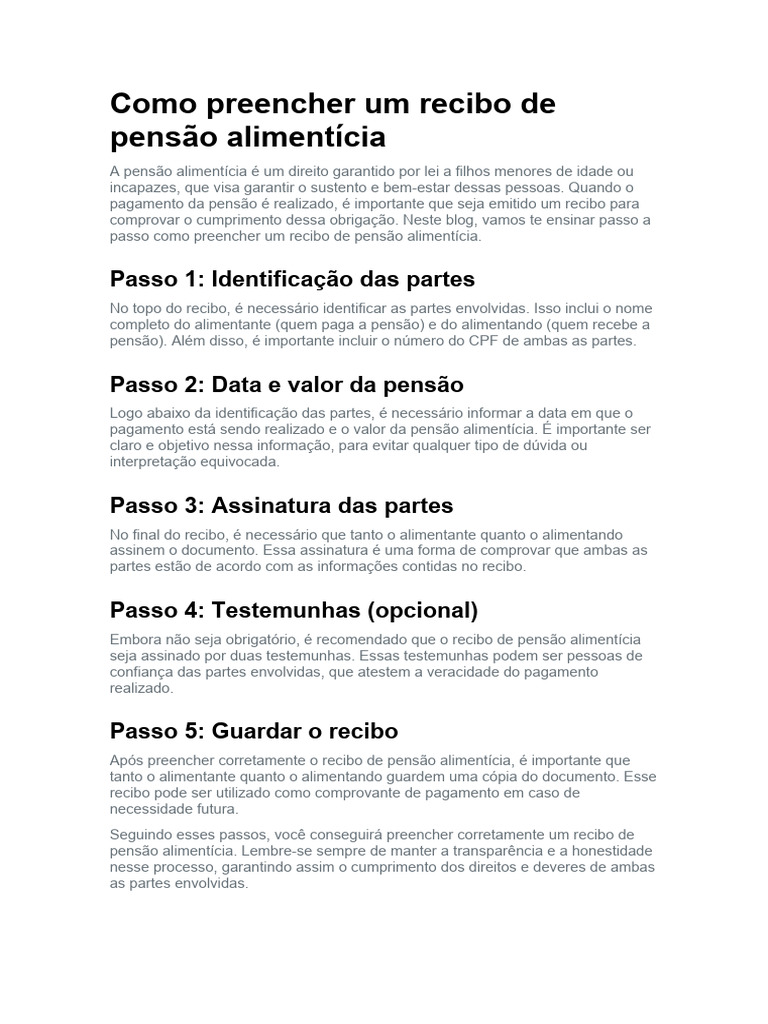Como Preencher Recibo de Pensão Alimentícia | PDF | Ciências Sociais