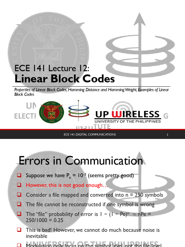 Ece141 Lec12 Linear Block Codes | PDF | Encodings | Computer Science
