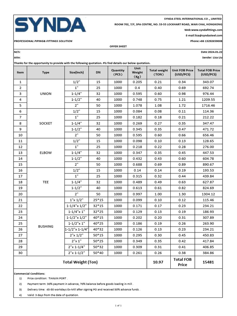 Pi Synda Gi Fittings Price | PDF