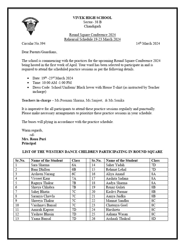Circular 20240314174307 Circular No.394 - Round Square Conference 2024 | PDF