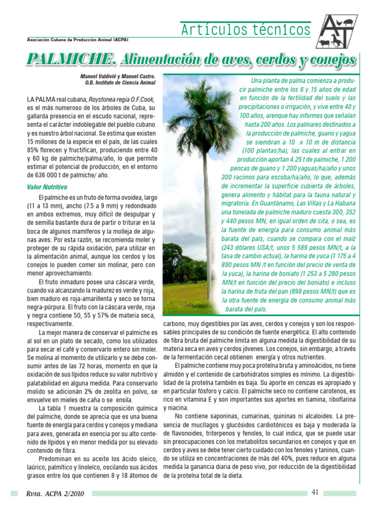 Alimentación Animal con Palmiche en Cuba | PDF | Tecnología