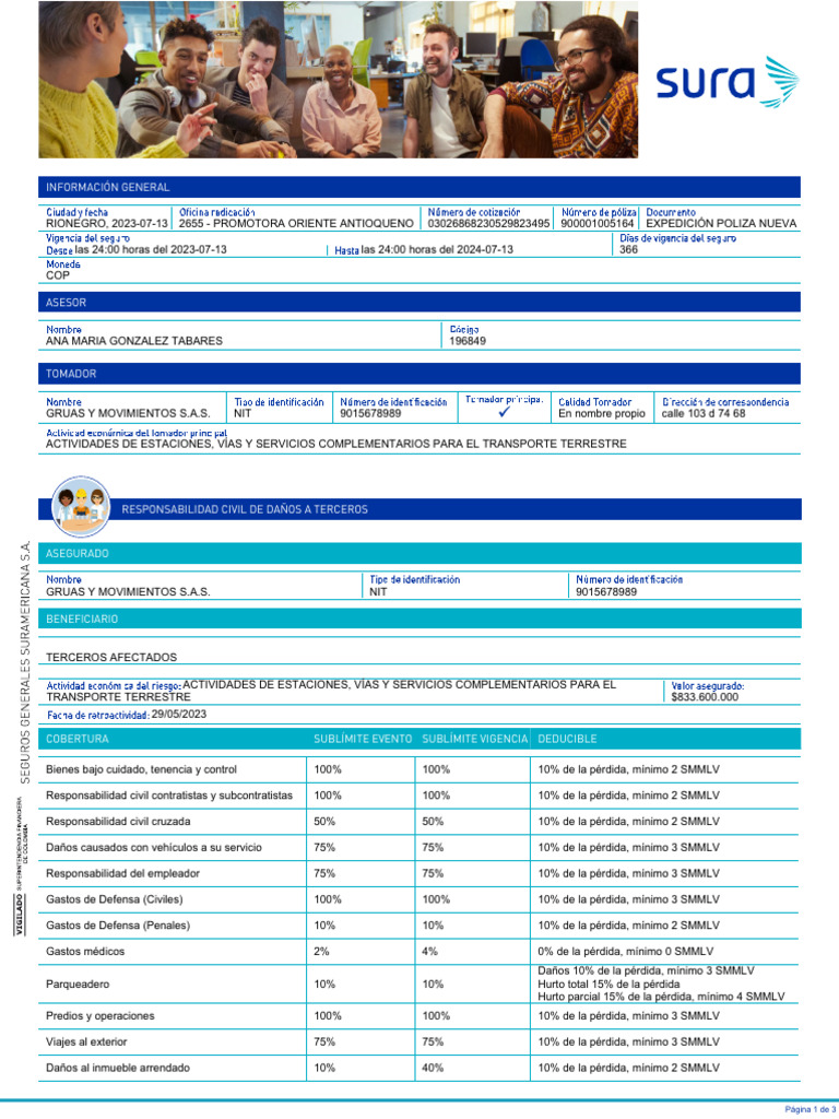 Caratula - Gruas y Movimientos S.A | PDF | Póliza de seguros | Seguro