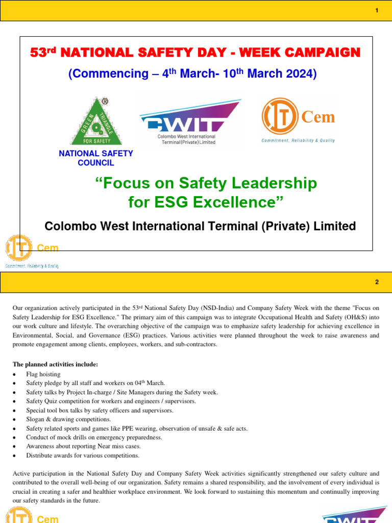 53rd National Safety Week Campaign 2024 | PDF | Occupational Safety And ...