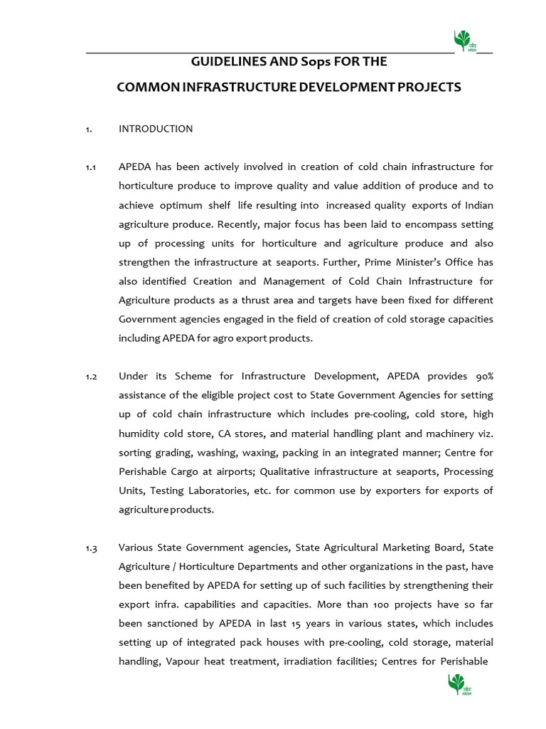 APEDA Infrastructure Development Guidelines | PDF | Infrastructure | Shelf Life