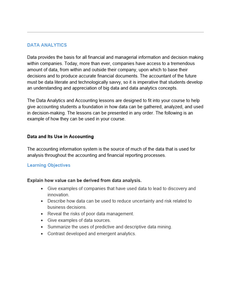ACCT 315 Data Analytics | PDF | Data Analysis | Analytics