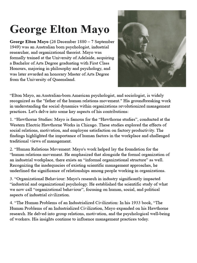 George Elton Mayo | PDF | Politics | Social Science