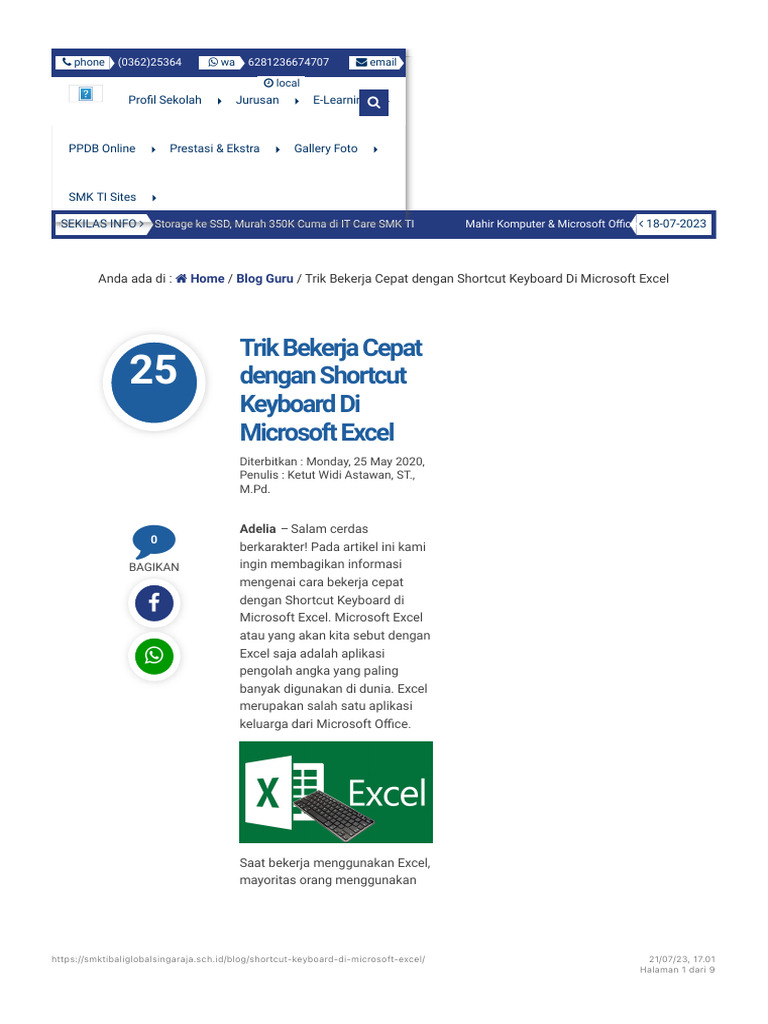 Shortcut Keyboard Efisien di Excel | PDF