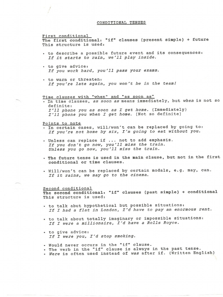 Explanations 1st and 2nd conditional tenses | PDF