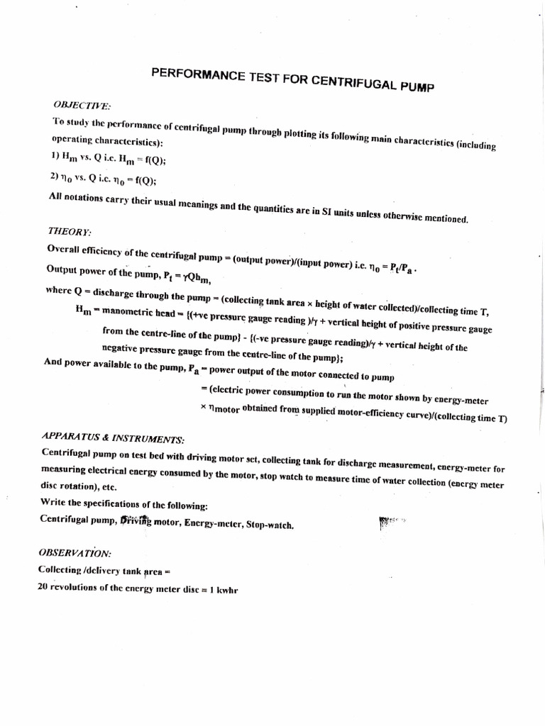 fluid mechanics lab (4th sem) | PDF | Pump | Reynolds Number