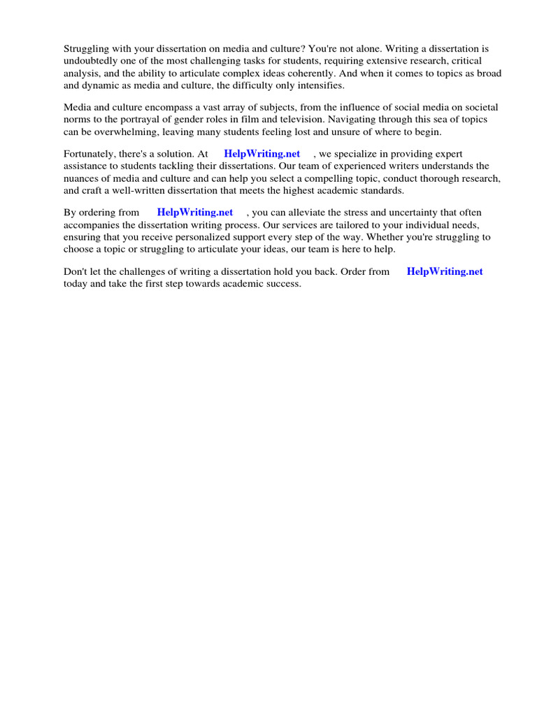 Media and Culture Dissertation Topics | PDF | Thesis | Newspapers