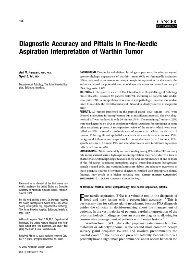 Article - Diagnostic Paaf Warthin Tumor | PDF | Carcinoma | Neoplasms