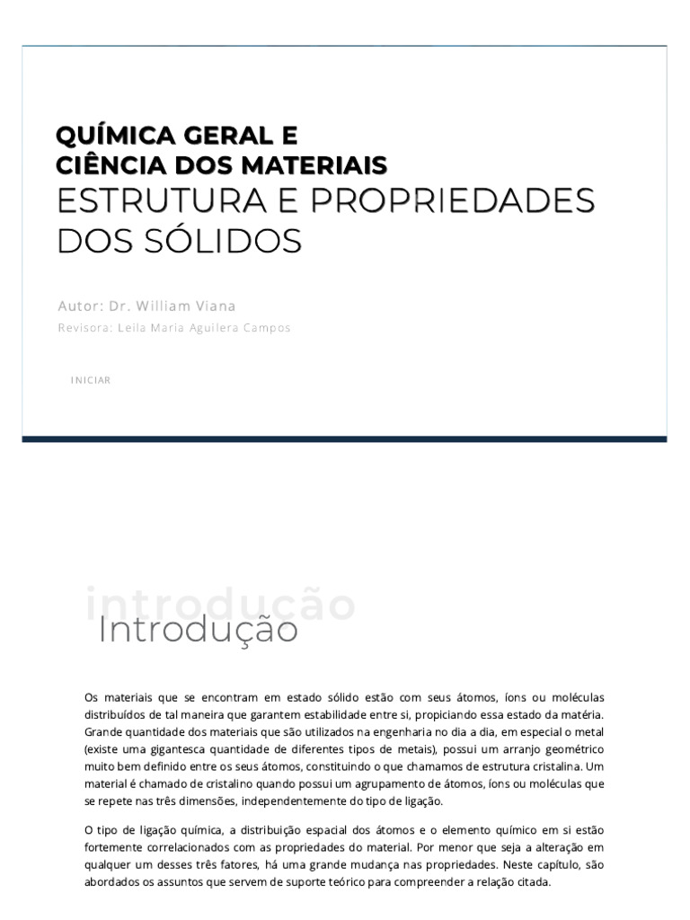 Química Geral E Ciência Dos Materiais Estrutura E Propriedades Dos