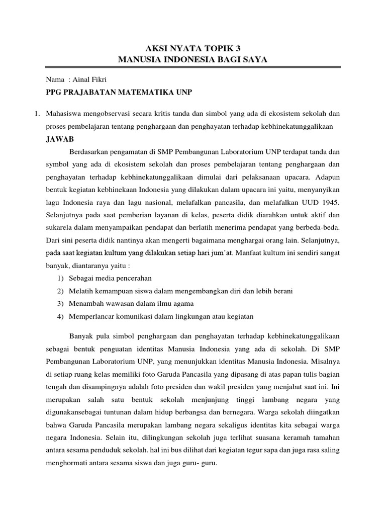 Ainal Fikri - AKSI NYATA TOPIK 3 | PDF