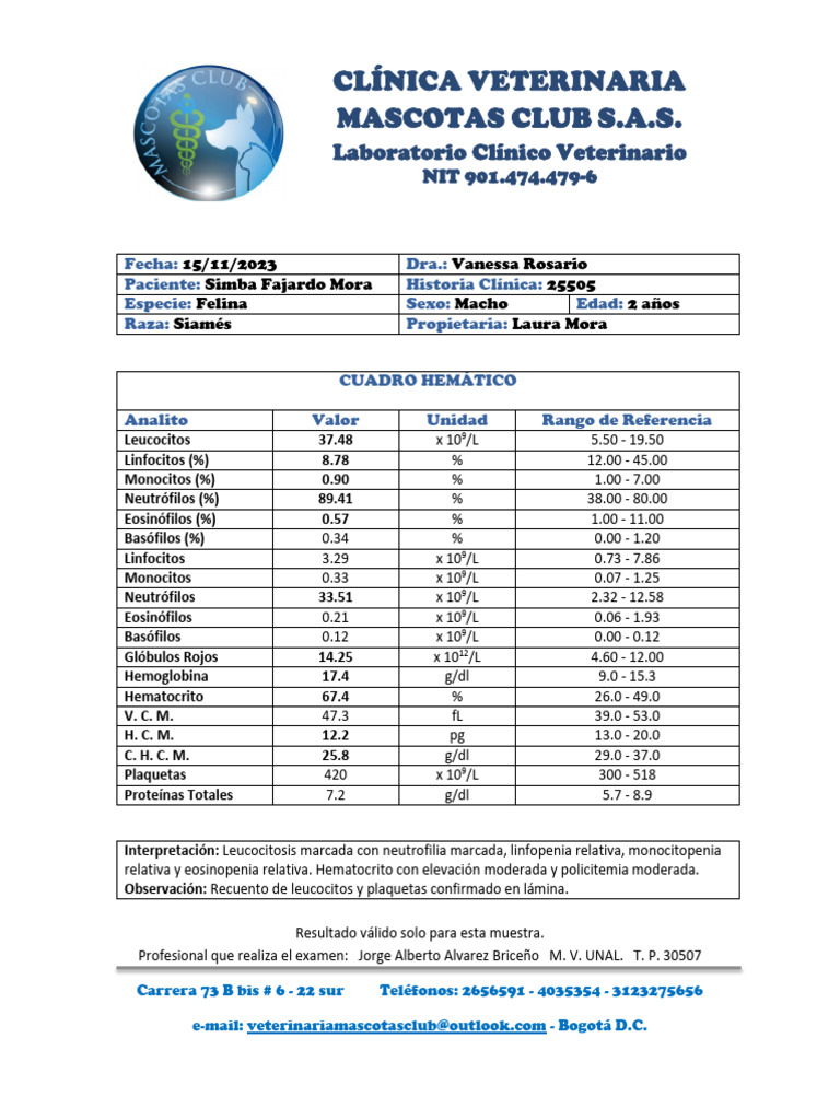 Examenes de laboratorio gato | PDF | Leucocito | Tejido (biología)