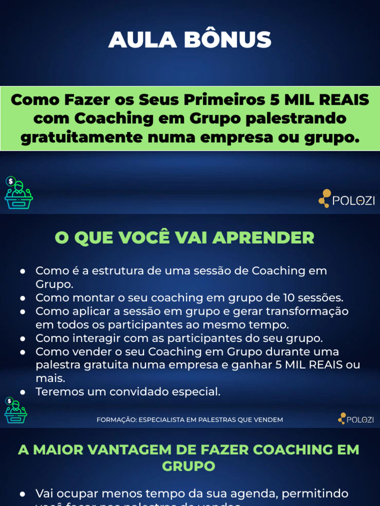 (APOSTILA) Aula Bônus - Como Fazer Os Seus Primeiros 5 MIL REAIS Com Coaching em Grupo | PDF