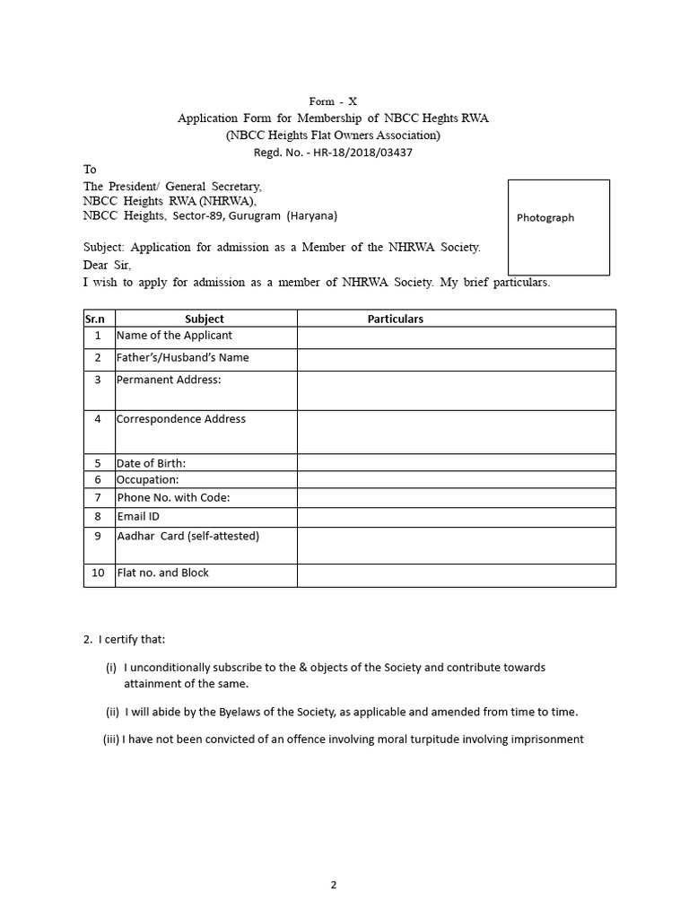 NBCC Hts Membership Form New | Download Free PDF | Identity Document ...
