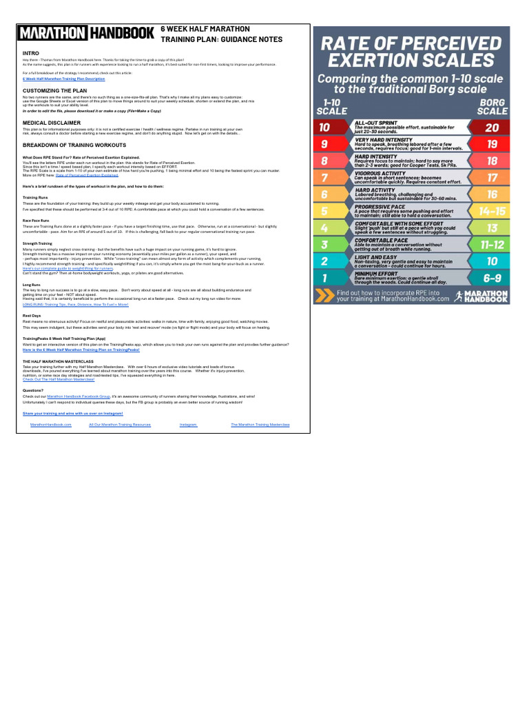 6 Week Half Marathon Training Plan - Guidance Notes | PDF | Running ...