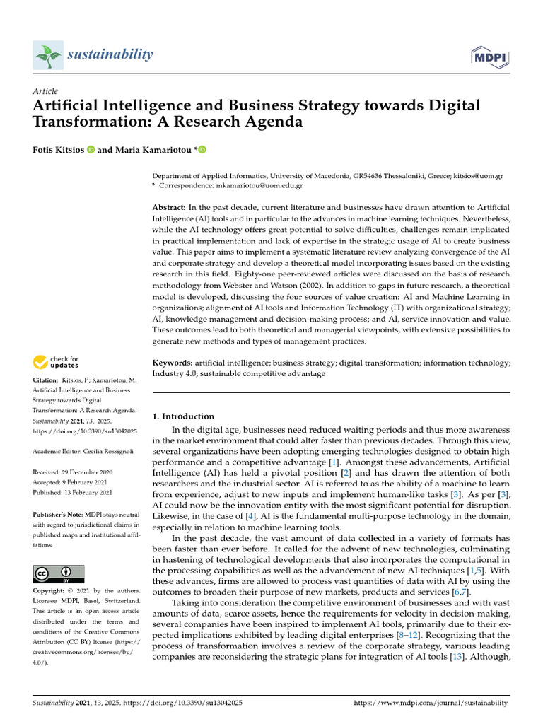 Artificial Intelligence and Business Strategy Towards Digital ...