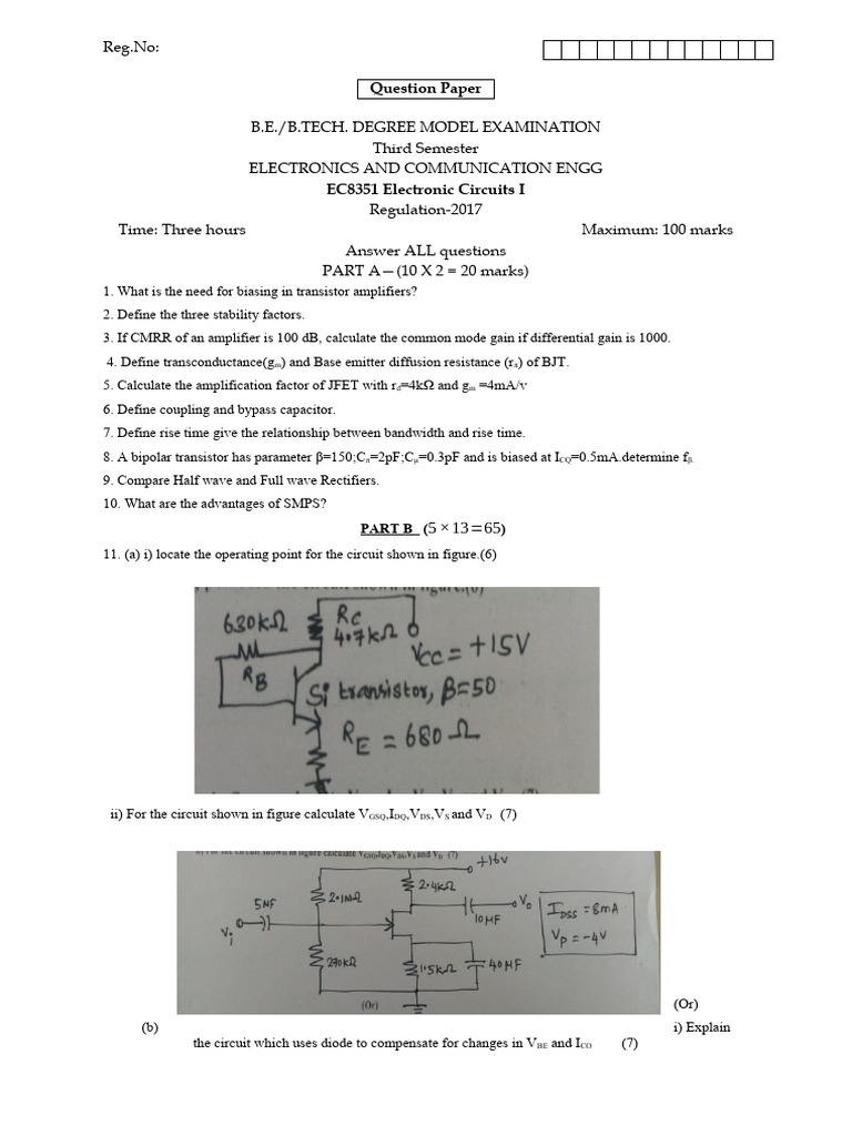 EC8351-Electronic Circuits I | PDF | Amplifier | Bipolar Junction Transistor