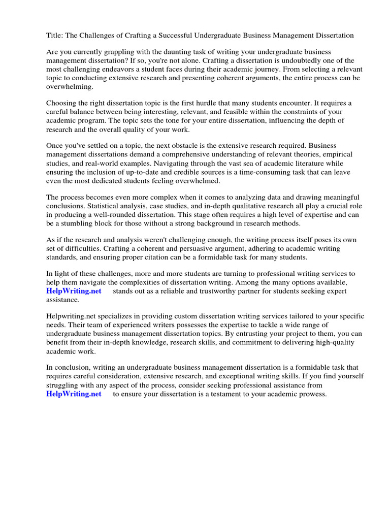 Undergraduate Business Management Dissertation Topics | PDF | Thesis ...