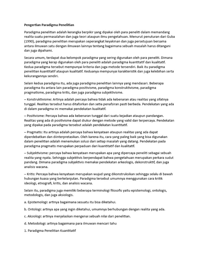 Pengertian Paradigma Penelitian Dan Jenisnya-Hilya | PDF