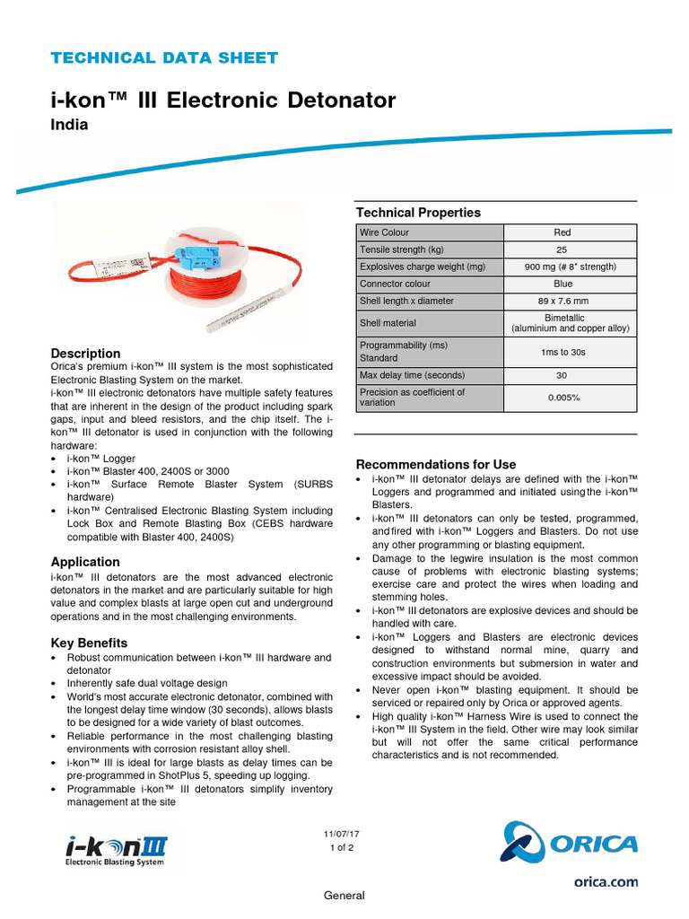 TDS Ikon III Detonator India 20220804 2 | PDF | Shell (Projectile ...