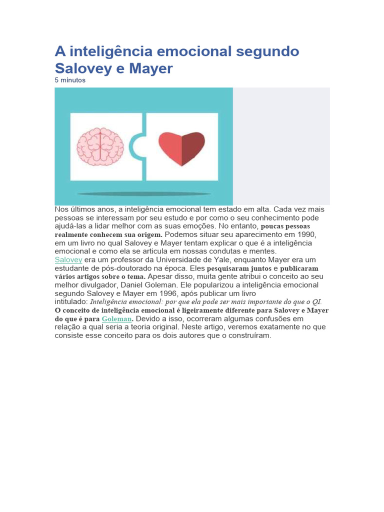 Inteligência Emocional: Salovey e Mayer | PDF | Autoajuda