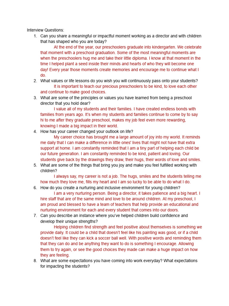 interview | PDF | Teachers | Preschool