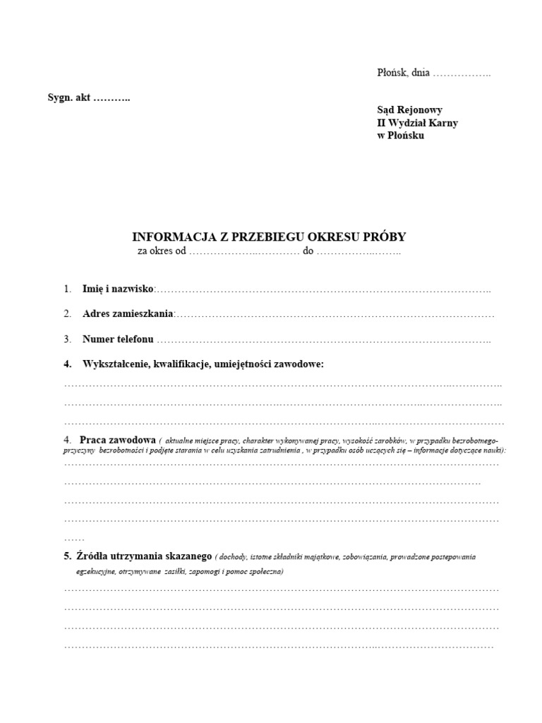 Informacja o przebiegu okresu próby O (1) | PDF