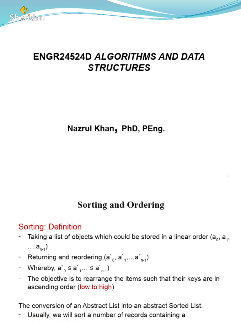 Elee28706d Sortingalgorithm S6 Pdf Computer Programming Algorithms