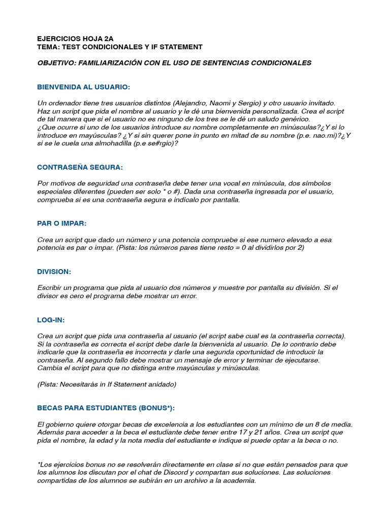 Python Hoja de Ejercicios 2a | PDF | Informática