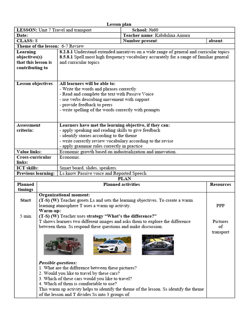 Lesson Plan 8 grade R | PDF | Lesson Plan | Learning