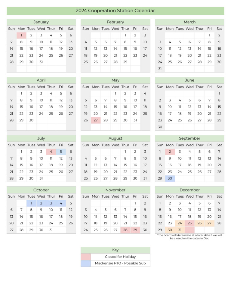 2024 Google Sheets Calendar | PDF