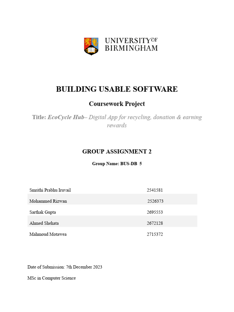 Computer Science - EcoCycle Hub Documentation - Sample Software Development Report | PDF | User ...