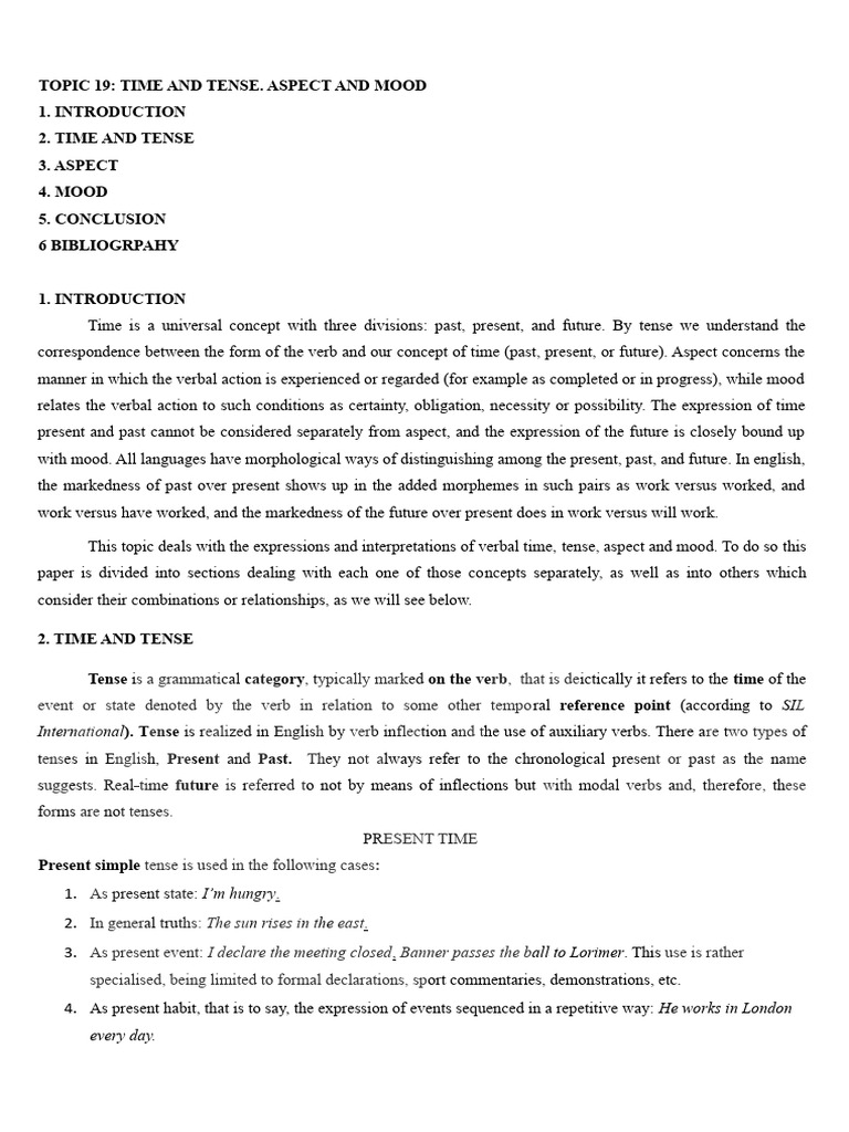 Topic 19 Time and Tense. Aspect and Mood | PDF | Grammatical Tense | Verb