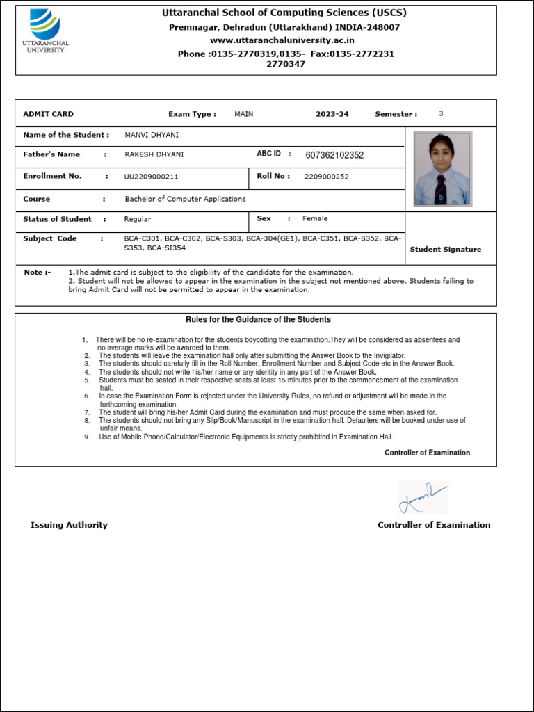 RPT Student Admit Card | PDF