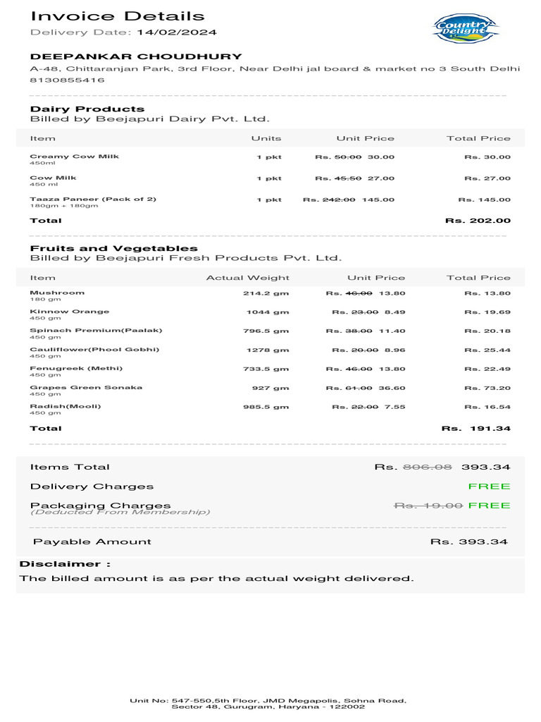 Invoice for Dairy and Fresh Produce | PDF | Food Industry | Dairy
