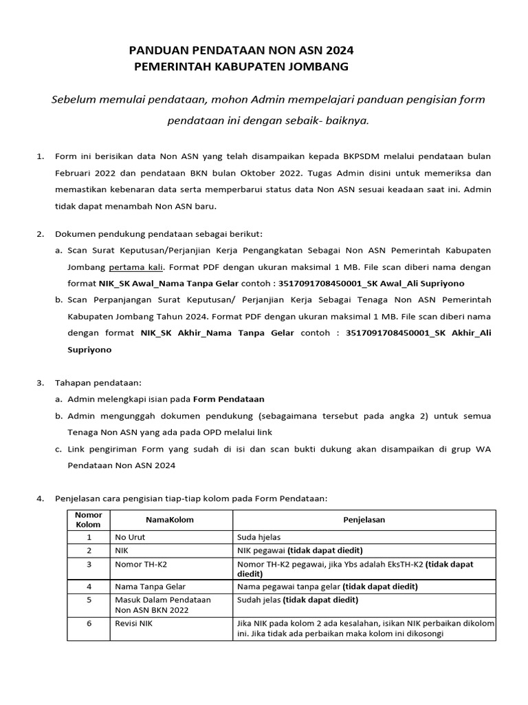 Panduan Pendataan Non ASN 2024-2 | PDF