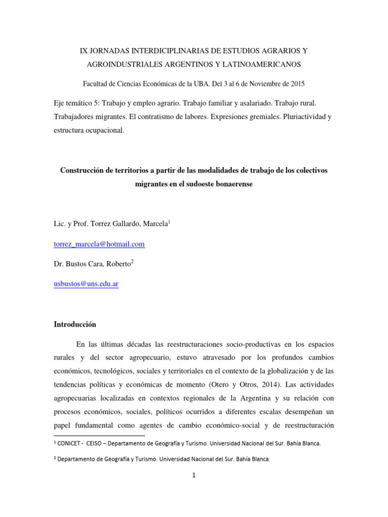 Construcción de Territorios - CIEA - TORREZ GALLARDO - BUSTOS CARA - EJE 5 - Ponencia | PDF ...