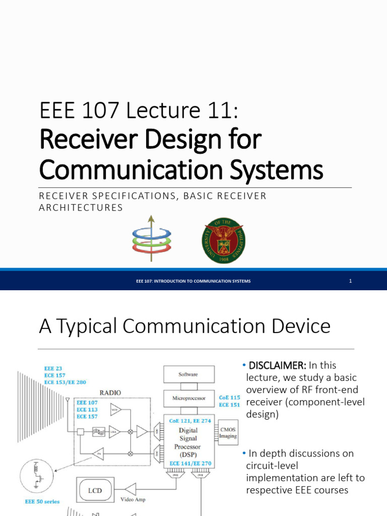 EEE 107 Lecture 11 - Receiver Design for Communication Systems | PDF ...